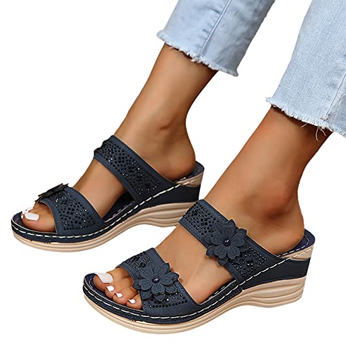 JMMSlmax Sandals for Women Dressy Summer Comfy Slip-On Sandals Summer Casual Beach Shoes Open Toe Espadrille Platform