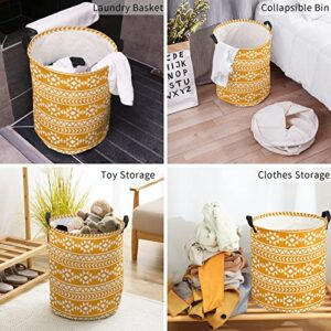 Laundry Basket Hamper with Handles, Modern Abstract Boho Collapsible Laundry Basket Waterproof Cloth Laundry Hamper Easy Carry Storage Basket 16.5x17 In Ethnic Toems Texture Yellow