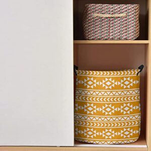 Laundry Basket Hamper with Handles, Modern Abstract Boho Collapsible Laundry Basket Waterproof Cloth Laundry Hamper Easy Carry Storage Basket 16.5x17 In Ethnic Toems Texture Yellow