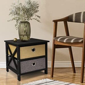 NO MORE TAG Nightstand with 3 Fabric Drawers, Wood Nightstand Side Tables for Bedroom Small Place Nursery Closet, Sturdy and Stable Bedroom Nightstands with X-Shaped Wood Frame