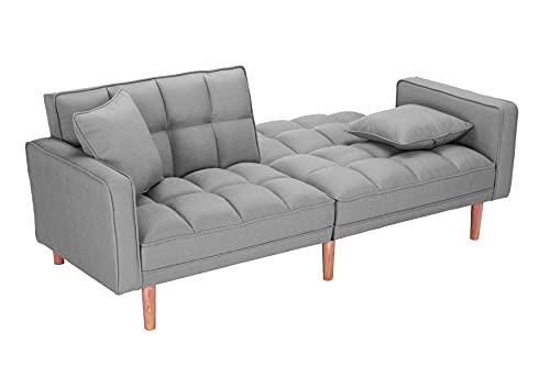 ERDAYE Modern Futon Sofa L x 33" W x 29" H, Longer Loveseat Convertible Sleeper Couch Bed (75" x 39.4' x 23.8" H) for Living Room Apartment Small Space Furniture Sets with 2 Pillows,Light Grey