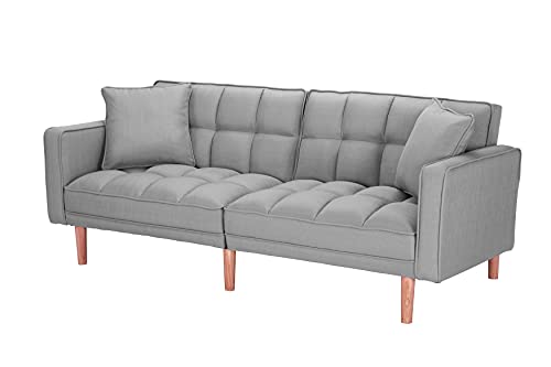 ERDAYE Modern Futon Sofa L x 33" W x 29" H, Longer Loveseat Convertible Sleeper Couch Bed (75" x 39.4' x 23.8" H) for Living Room Apartment Small Space Furniture Sets with 2 Pillows,Light Grey