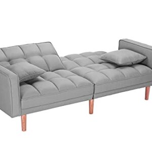 ERDAYE Modern Futon Sofa L x 33" W x 29" H, Longer Loveseat Convertible Sleeper Couch Bed (75" x 39.4' x 23.8" H) for Living Room Apartment Small Space Furniture Sets with 2 Pillows,Light Grey