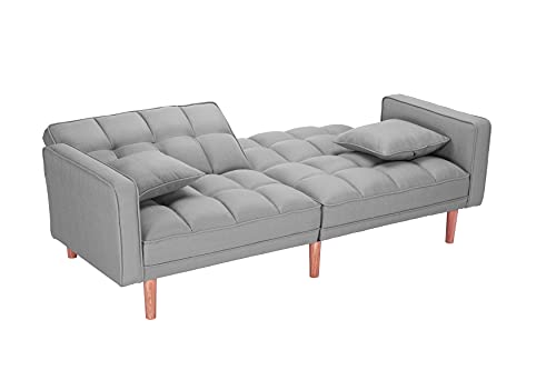 ERDAYE Modern Futon Sofa L x 33" W x 29" H, Longer Loveseat Convertible Sleeper Couch Bed (75" x 39.4' x 23.8" H) for Living Room Apartment Small Space Furniture Sets with 2 Pillows,Light Grey