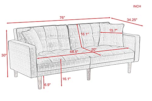 ERDAYE Modern Futon Sofa L x 33" W x 29" H, Longer Loveseat Convertible Sleeper Couch Bed (75" x 39.4' x 23.8" H) for Living Room Apartment Small Space Furniture Sets with 2 Pillows,Light Grey