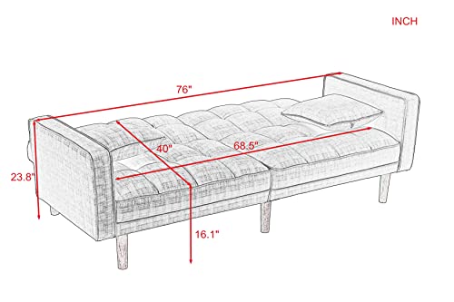 ERDAYE Modern Futon Sofa L x 33" W x 29" H, Longer Loveseat Convertible Sleeper Couch Bed (75" x 39.4' x 23.8" H) for Living Room Apartment Small Space Furniture Sets with 2 Pillows,Light Grey