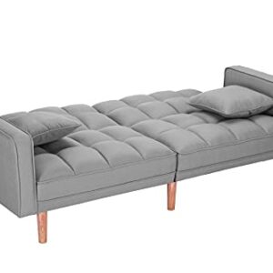 ERDAYE Modern Futon Sofa L x 33" W x 29" H, Longer Loveseat Convertible Sleeper Couch Bed (75" x 39.4' x 23.8" H) for Living Room Apartment Small Space Furniture Sets with 2 Pillows,Light Grey