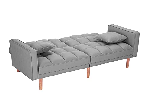 ERDAYE Modern Futon Sofa L x 33" W x 29" H, Longer Loveseat Convertible Sleeper Couch Bed (75" x 39.4' x 23.8" H) for Living Room Apartment Small Space Furniture Sets with 2 Pillows,Light Grey