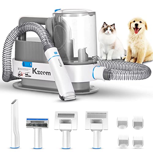 Kzoom Pet Clipper Grooming Kit with Vacuum Suction and Vacuum Picks Up 99% Pet Hair,2.5L Large Capacity Pet Hair Collection Box,Low Noise Pet Grooming Vacuum with Dog Clippers (White 2)