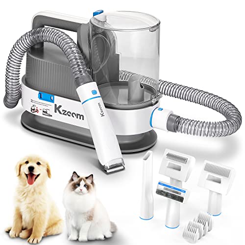 Kzoom Pet Clipper Grooming Kit with Vacuum Suction and Vacuum Picks Up 99% Pet Hair,2.5L Large Capacity Pet Hair Collection Box,Low Noise Pet Grooming Vacuum with Dog Clippers (White 2)