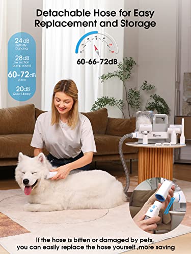 Kzoom Pet Clipper Grooming Kit with Vacuum Suction and Vacuum Picks Up 99% Pet Hair,2.5L Large Capacity Pet Hair Collection Box,Low Noise Pet Grooming Vacuum with Dog Clippers (White 2)