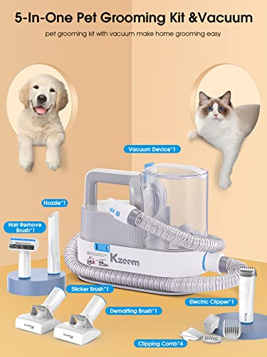 Kzoom Pet Clipper Grooming Kit with Vacuum Suction and Vacuum Picks Up 99% Pet Hair,2.5L Large Capacity Pet Hair Collection Box,Low Noise Pet Grooming Vacuum with Dog Clippers (White 2)