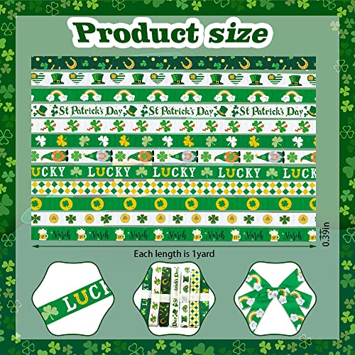 ALIBBON 12 Yards 3/8" St. Patrick's Day Ribbon Green Ribbons for St. Patrick's Day Decor, Irish Shamrock Grosgrain Ribbon for St. Patrick's Day Parade Gift Wrapping Bows Crafting Supplies