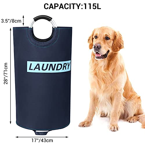 115L Extra Large Laundry Basket Collapsible Clothes Laundry Hamper Folding Lightweight Freestanding Laundry Bag Dirty Clothes Basket for Bathroom (Blue)