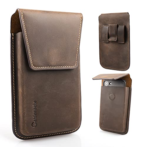 Gentlestache Leather Cell Phone Holster with Belt Clip, Flip Cell Phone Case for iPhone 14 13 Pro, Phone Belt Holder for S22 S21, Universal Cell Phone Pouch for Smartphone, Darkbrown