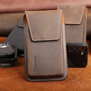 Gentlestache Leather Cell Phone Holster with Belt Clip, Flip Cell Phone Case for iPhone 14 13 Pro, Phone Belt Holder for S22 S21, Universal Cell Phone Pouch for Smartphone, Darkbrown