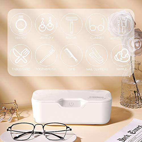 Ultrasonic Jewelry Cleaner, Glasses Ultrasonic Cleaner 550ml with SUS 304 Tank, 48KHz, 25W, Portable Jewelry Ultrasonic Cleaner for Rings Eyeglasses Watches Denture Makeup Brush Razors