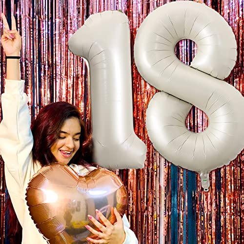 MJartoria Bundle 40 Inch Cream White 21 Number Balloons 21st Birthday Foil Balloon Large Digital Balloon for Birthday Party Wedding Anniversary Baby Shower Decorations