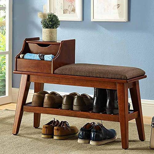 N/A Solid Wood Shoe Stool Shoe Cabinet Storage Cabinet Solid Wood Sofa Stool Shoe Rack Fabric Home Door Shoe Stool (Color : E)