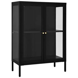 vidaxl sideboard black 29.5"x13.8"x41.3" steel and glass