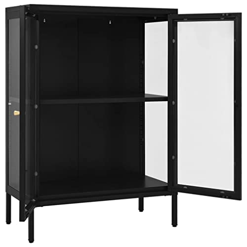 vidaXL Sideboard Black 29.5"x13.8"x41.3" Steel and Glass