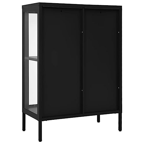 vidaXL Sideboard Black 29.5"x13.8"x41.3" Steel and Glass