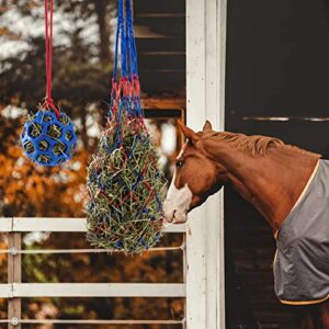 Woiworco 2 Packs Horse Treat Balls and Hay Nets, 5.3 inches Horses Balls Toy and 37.5 inches Long 2 x 2-inch Hay Nets, Slow Feed Hay Feed Hanging Feeding Supplies for Horses and Goats to Play with