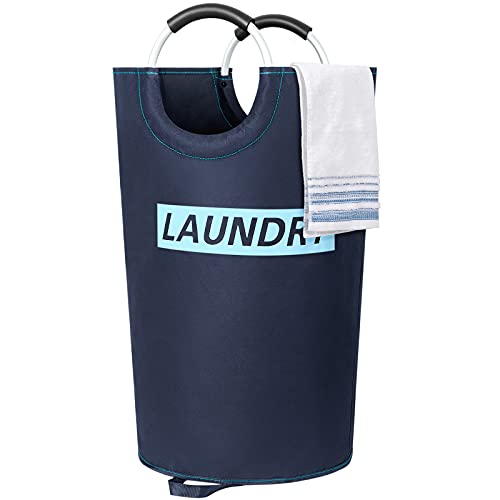 82L Large Laundry Basket Waterproof Laundry Hamper Collapsible Folding Tall Clothes Hamper Foldable Clothes Bag Folding Washing Bin Navy Blue