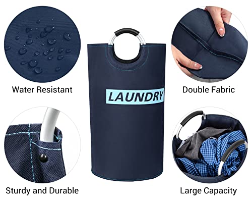 82L Large Laundry Basket Waterproof Laundry Hamper Collapsible Folding Tall Clothes Hamper Foldable Clothes Bag Folding Washing Bin Navy Blue