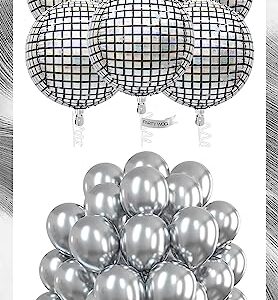 PartyWoo Metallic Silver Balloons 50 pcs 12 Inch and Disco Silver Foil Balloons 6 pcs