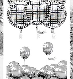 PartyWoo Metallic Silver Balloons 50 pcs 5 Inch and Disco Silver Foil Balloons 6 pcs