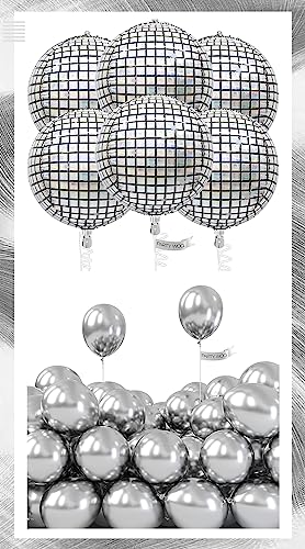 PartyWoo Metallic Silver Balloons 50 pcs 5 Inch and Disco Silver Foil Balloons 6 pcs