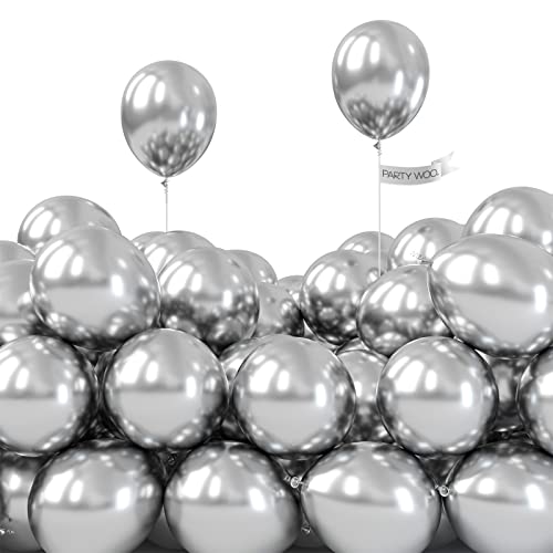 PartyWoo Metallic Silver Balloons 50 pcs 5 Inch and Disco Silver Foil Balloons 6 pcs