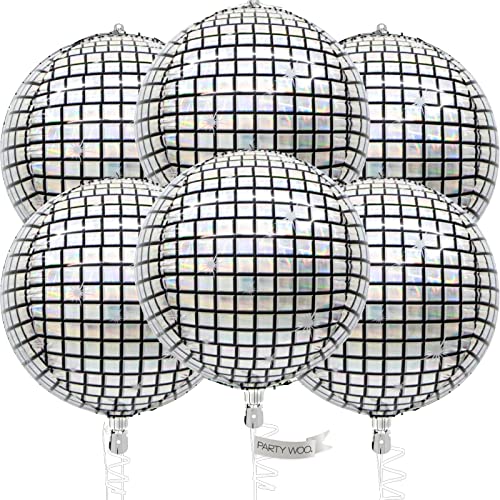 PartyWoo Metallic Silver Balloons 50 pcs 5 Inch and Disco Silver Foil Balloons 6 pcs