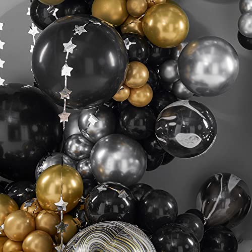 PartyWoo 140 pcs Black and Gold Balloon Arch Kit and 6 pcs Disco Silver Foil Balloons