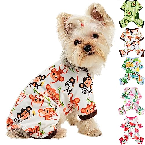 Dog Pajamas for Small Dogs Girl Boy Puppy Pjs Jammies 4 Leg Dog Clothes for Chihuahua Yorkie Summer Onesies Jumpsuit Clothing for Pet Dogs Male Female (Medium (Bust 14.56 in), Monkey)