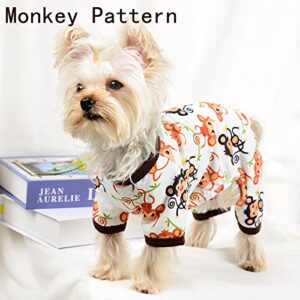 Dog Pajamas for Small Dogs Girl Boy Puppy Pjs Jammies 4 Leg Dog Clothes for Chihuahua Yorkie Summer Onesies Jumpsuit Clothing for Pet Dogs Male Female (Medium (Bust 14.56 in), Monkey)