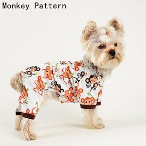 Dog Pajamas for Small Dogs Girl Boy Puppy Pjs Jammies 4 Leg Dog Clothes for Chihuahua Yorkie Summer Onesies Jumpsuit Clothing for Pet Dogs Male Female (Medium (Bust 14.56 in), Monkey)