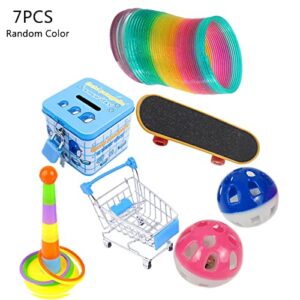 Dft Bird Toys, 6 Kinds Bird Training Toys Set Include Stacking Rings Skateboard Metal Trolley Coin Jar Bell Ball Toy to Improve IQ