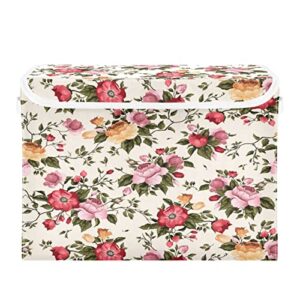 Floral Pattern Storage Basket 16.5x12.6x11.8 In Collapsible Fabric Storage Cubes Organizer Large Storage Bin with Lids and Handles for Shelves Bedroom Closet Office