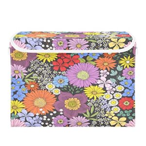 colorful flowers storage basket 16.5x12.6x11.8 in collapsible fabric storage cubes organizer large storage bin with lids and handles for shelves bedroom closet office