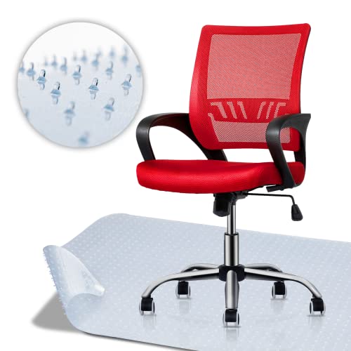 Magshion Home Office Chair with Floor Mat Mid Back Mesh Desk Chair with Lumbar Support, Computer Chair Ergonomic Task Rolling Swivel Chair Mid-Back Desk Chair Adjustable Modern Chair, Red