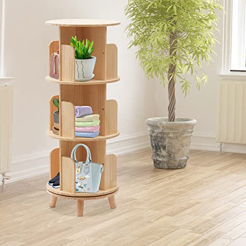 BJTDLLX Rotating Bookshelf, 3 Tiers Freestanding Storage Shelf with Support Legs, 360° Rotating Bookshelf Round Bookcase Magazines A4 Papers Organizer, for Home Office Living Room, Wood 3 Tiers