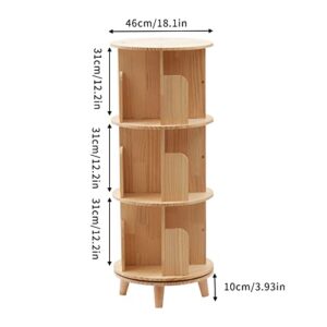 BJTDLLX Rotating Bookshelf, 3 Tiers Freestanding Storage Shelf with Support Legs, 360° Rotating Bookshelf Round Bookcase Magazines A4 Papers Organizer, for Home Office Living Room, Wood 3 Tiers