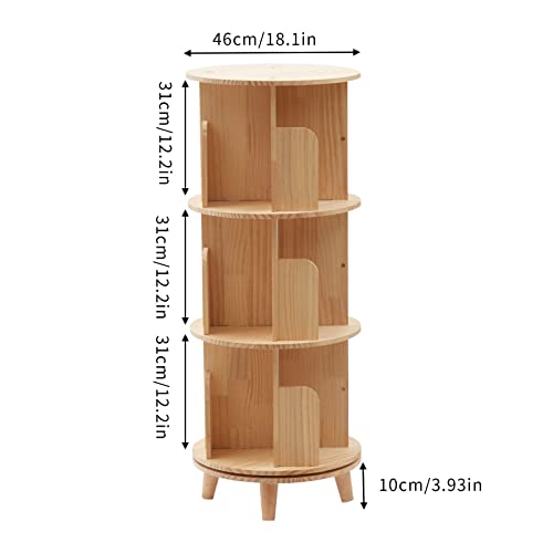 BJTDLLX Rotating Bookshelf, 3 Tiers Freestanding Storage Shelf with Support Legs, 360° Rotating Bookshelf Round Bookcase Magazines A4 Papers Organizer, for Home Office Living Room, Wood 3 Tiers