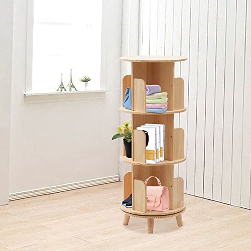 BJTDLLX Rotating Bookshelf, 3 Tiers Freestanding Storage Shelf with Support Legs, 360° Rotating Bookshelf Round Bookcase Magazines A4 Papers Organizer, for Home Office Living Room, Wood 3 Tiers