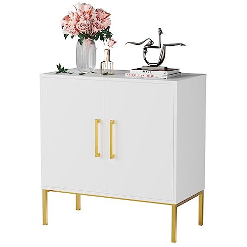 LYNSOM Storage Cabinet with Doors, Free Standing Living Room Cabinet, Modern Wood Buffet Sideboard for Kitchen, Bedroom, Hallway, Entryway, Office, White