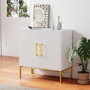 LYNSOM Storage Cabinet with Doors, Free Standing Living Room Cabinet, Modern Wood Buffet Sideboard for Kitchen, Bedroom, Hallway, Entryway, Office, White