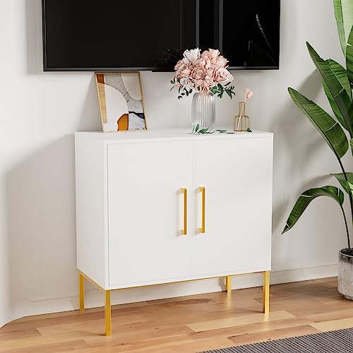 LYNSOM Storage Cabinet with Doors, Free Standing Living Room Cabinet, Modern Wood Buffet Sideboard for Kitchen, Bedroom, Hallway, Entryway, Office, White