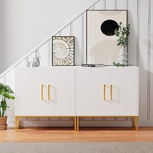 LYNSOM Storage Cabinet with Doors, Free Standing Living Room Cabinet, Modern Wood Buffet Sideboard for Kitchen, Bedroom, Hallway, Entryway, Office, White